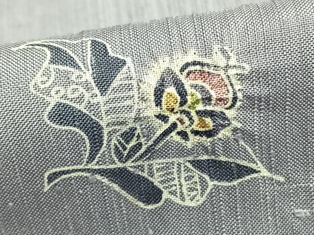 平和屋着物▽上質な紬 単衣 絞り 草花文 正絹 逸品 AAAZ9562fy