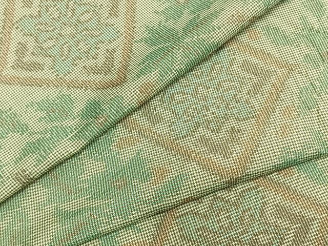 平和屋着物▽本場大島紬　単衣　幾何学花文　正絹　逸品　未使用　AAAZ9572fy