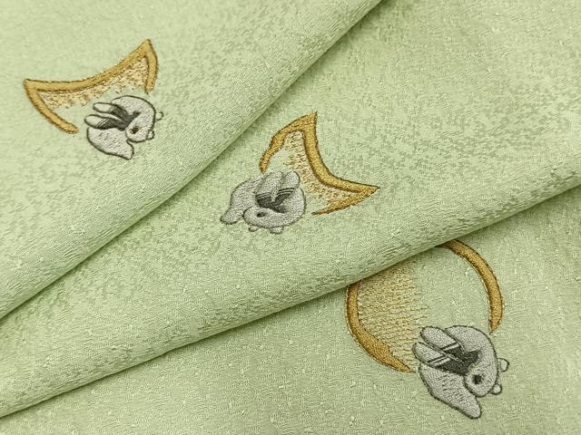 平和屋着物▽上質な小紋　単衣　総刺繍　月　兎　金銀糸　正絹　逸品　AAAZ9647fy