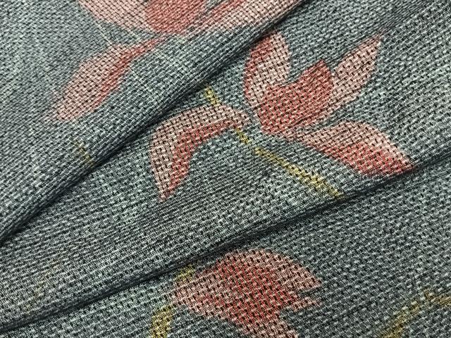 平和屋着物▽上質な紬　単衣　舞花文　正絹　逸品　AAAZ9664fy