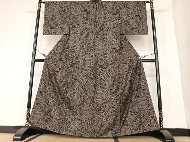 平和屋着物●本場大島紬　泥染　カタス7マルキ　流水文　正絹　逸品　AABA0086zg