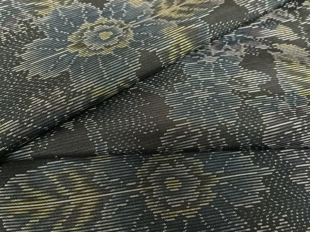 平和屋着物●本場大島紬　草花文　黒地　正絹　逸品　AABA0119zg
