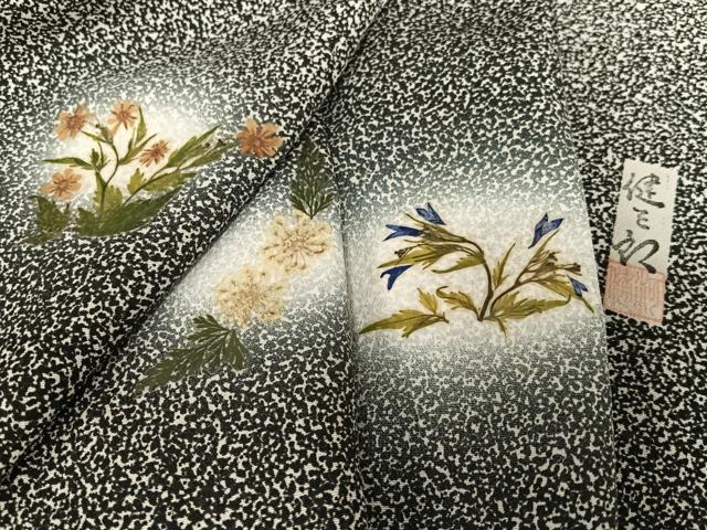 平和屋着物●伝統工芸士　押花作家　河村健三郎　訪問着　草花文　蛍暈し　金銀彩　正絹　逸品　AABA0158zg