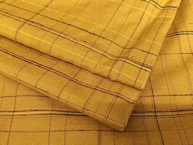 平和屋着物●黄八丈　紬　格子　正絹　逸品　未使用　AABA0161zg