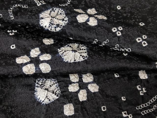 平和屋着物●上質な小紋　絞り　流水舞花文　黒地　正絹　逸品　AABA0167zg