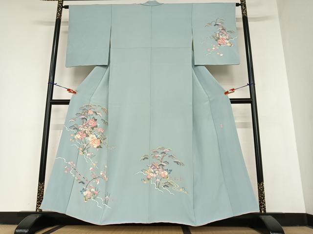 平和屋着物●本加賀友禅作家　岡本幸治　訪問着　風景花松文　正絹　逸品　AABA0169zg