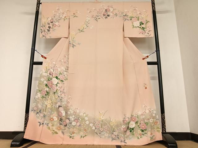 平和屋着物●訪問着　友禅　作家物　草花文　暈し染め　金彩　正絹　逸品　AABA0170zg