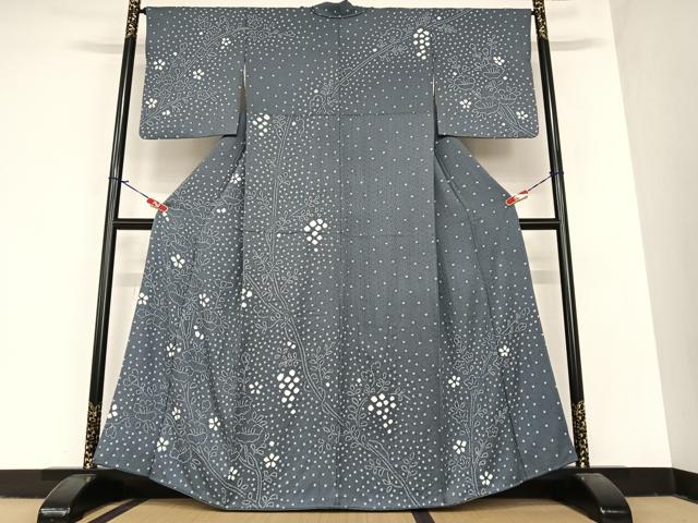 平和屋着物●訪問着　絞り　枝花文　正絹　逸品　AABA0172zg