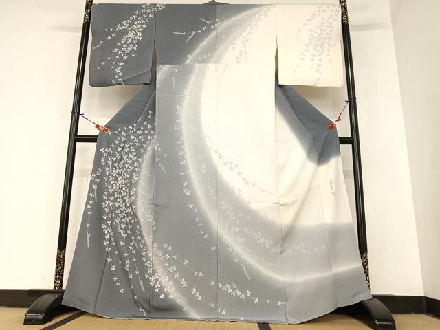 平和屋着物●伝統工芸士　築山政春　訪問着　刺繍　萩　暈し染め　正絹　逸品　AABA0180zg