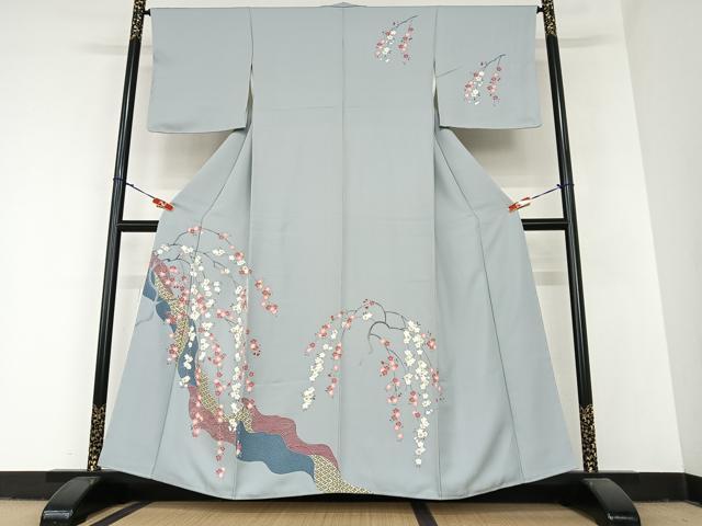 平和屋着物●訪問着　友禅　枝垂れ桜文　正絹　逸品　AABA0187zg