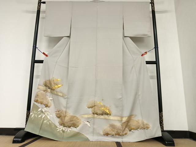 平和屋着物●豪華色留袖　友禅　駒刺繍　飛鶴笠松文　暈し染め　金彩　松坂屋扱い　正絹　逸品　AABA0238zg