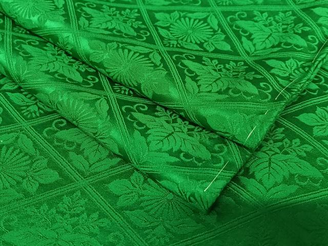 平和屋着物●上質な色無地　花菱地紋　深緑色　正絹　逸品　AABA0239zg