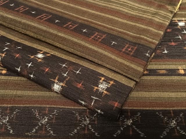 平和屋着物●上質な紬　横段文　正絹　逸品　AABA0241zg