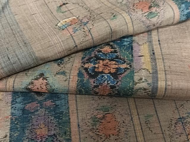 平和屋着物●小千谷紬　花唐草間道　正絹　逸品　AABA0242zg