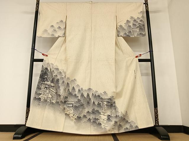 平和屋着物●訪問着　作家物　紬地　手描き　京都裏千家　正絹　逸品　AABA0258zg