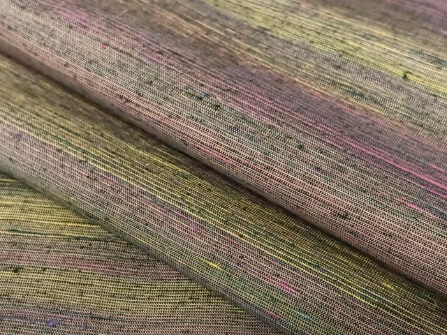 平和屋着物●紅花紬　米沢　横段文　正絹　逸品　AABA0267zg