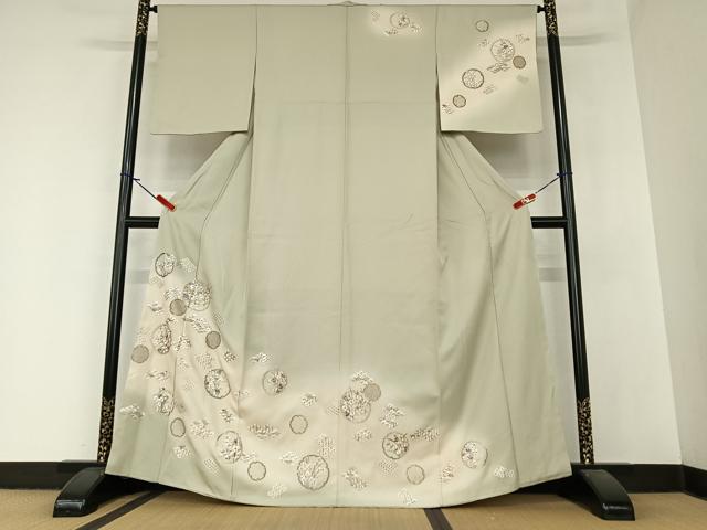 平和屋着物●訪問着　総刺繍　雪輪花文　暈し染め　金糸　正絹　逸品　未使用　AABA0271zg