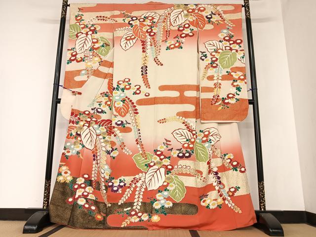 平和屋着物●豪華振袖　草花文　暈し染め　金彩　金銀糸　正絹　逸品　AABA0272zg