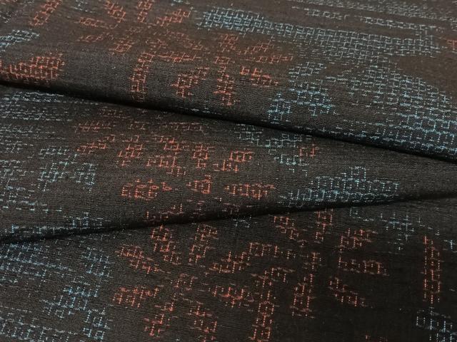 平和屋着物●結城紬　100亀甲　風景花文　正絹　逸品　AABA0280zg