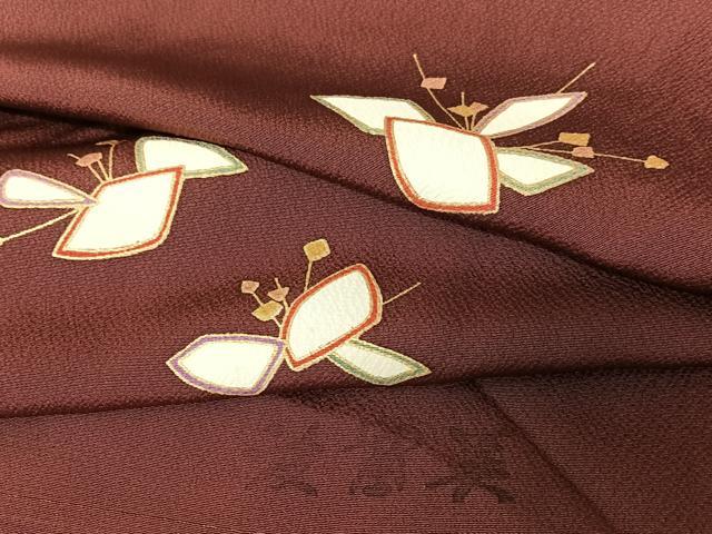 平和屋着物●上質な小紋　舞花文　金彩　反端付き　正絹　逸品　AABA0292zg