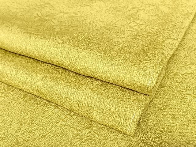 平和屋着物●上質な色無地　草花地紋　青朽葉色　やまと誂製　正絹　逸品　AABA0296zg