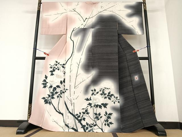 平和屋着物●訪問着　作家物　枝花文　槍梅　暈し染め　正絹　逸品　AABA0301zg