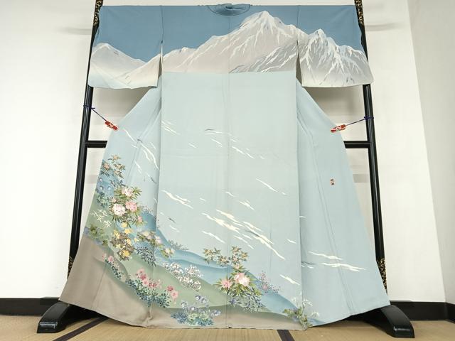 平和屋着物●訪問着　友禅　作家物　遠山重ね花文　暈し染め　正絹　逸品　AABA0340zg