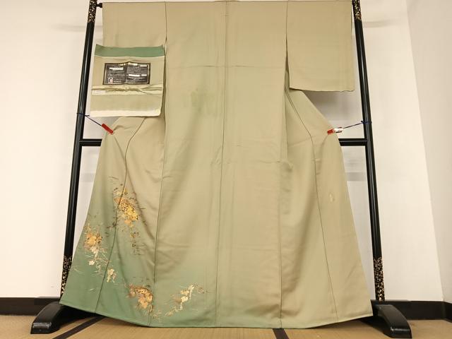 平和屋着物●金彩友禅 卓越技能者・名工・和田光正 訪問着 光映箔ぞめ 地紙重ね花文 暈し染め 金彩 反端付き 正絹 逸品 未使用 AABA0359zg