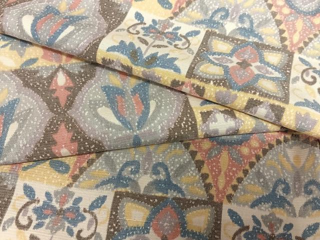 平和屋着物●上質な紬　横段花文　正絹　逸品　未使用　AABA0362zg
