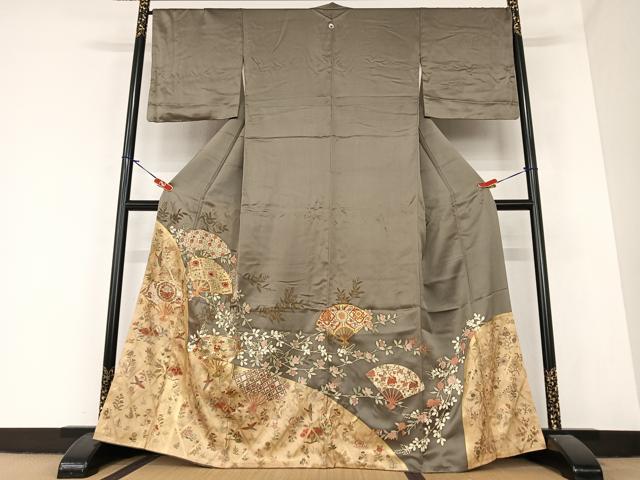 平和屋着物●豪華色留袖　駒刺繍　花鳥文籬文　金彩　正絹　逸品　AABA0365zg