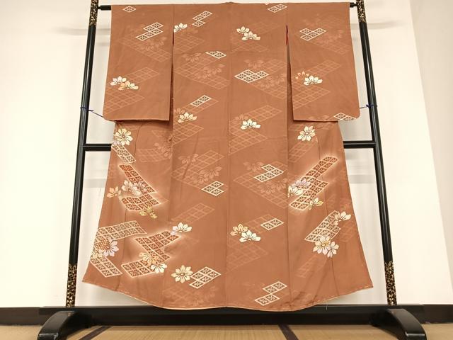 平和屋着物●アンティーク　大正ロマン　訪問着　駒刺繍　花菱文　暈し染め　金彩　正絹　逸品　AABA0425zg