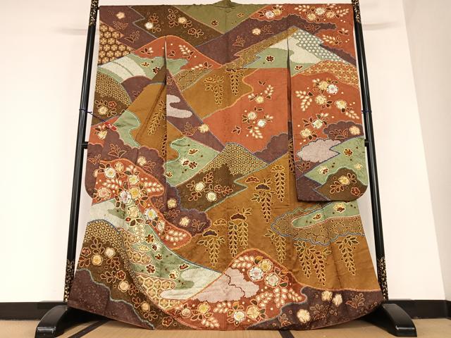 平和屋着物●越後十日町の一流染匠　桐屋・翠山工房　振袖　辻が花　絞り　臈纐纈師　金彩　正絹　逸品　AABA0427zg