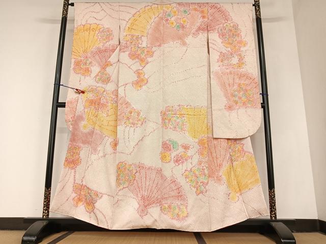 平和屋着物●豪華振袖　絞り　檜扇花文　暈し染め　正絹　逸品　AABA0431zg