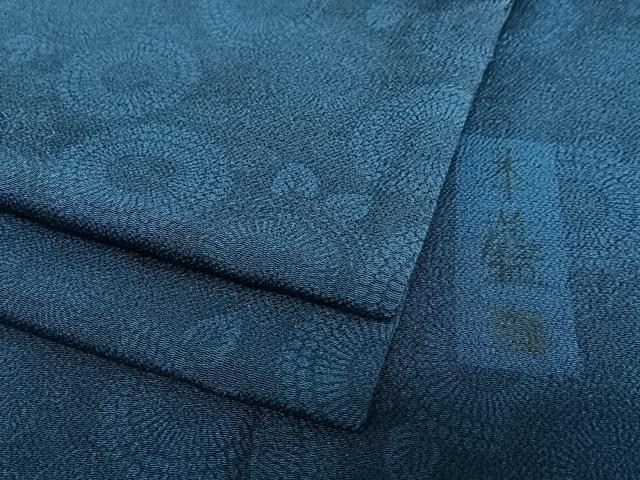 平和屋着物●本藍　小紋　作家物　菊　鬼しぼ縮緬　正絹　逸品　AABA0438zg