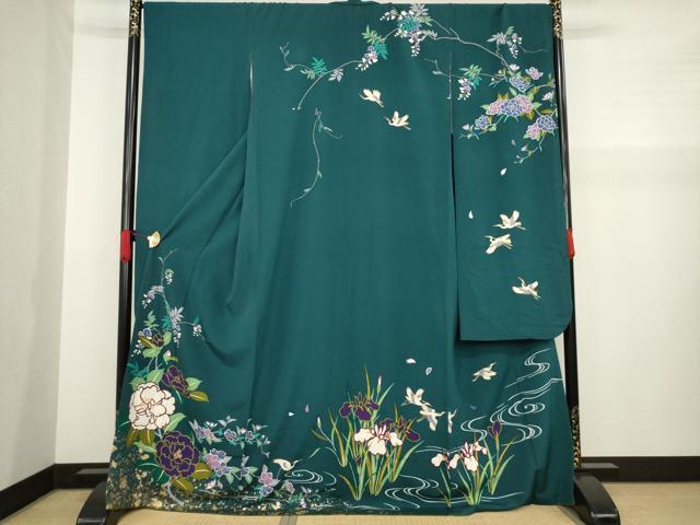 平和屋着物●豪華振袖　流水花鳥文　金彩　正絹　逸品　AABA0770ck