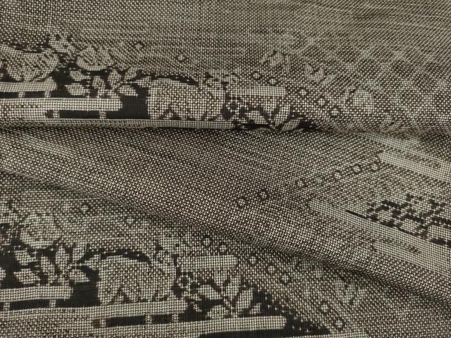 平和屋着物●本場大島紬　カタス9マルキ　エ霞花文　鹿　正絹　逸品　AABA0772ck