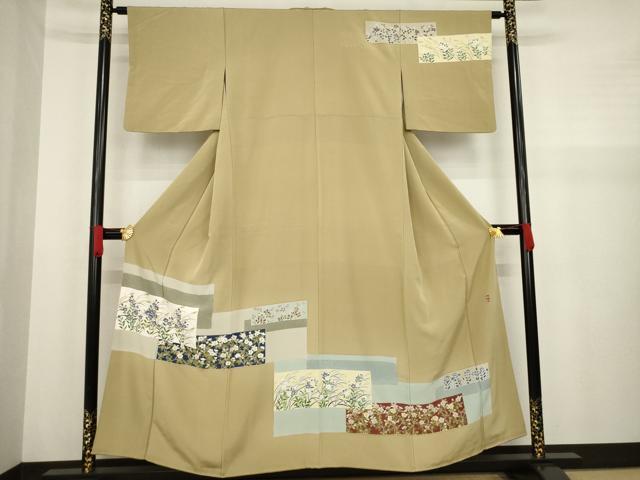平和屋着物●訪問着　作家物　横段花文　正絹　逸品　AABA0775ck