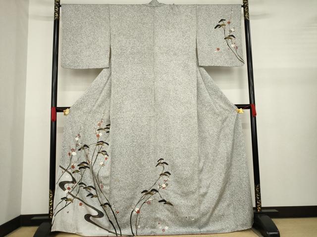 平和屋着物●訪問着　流水梅松文　正絹　逸品　AABA0781ck