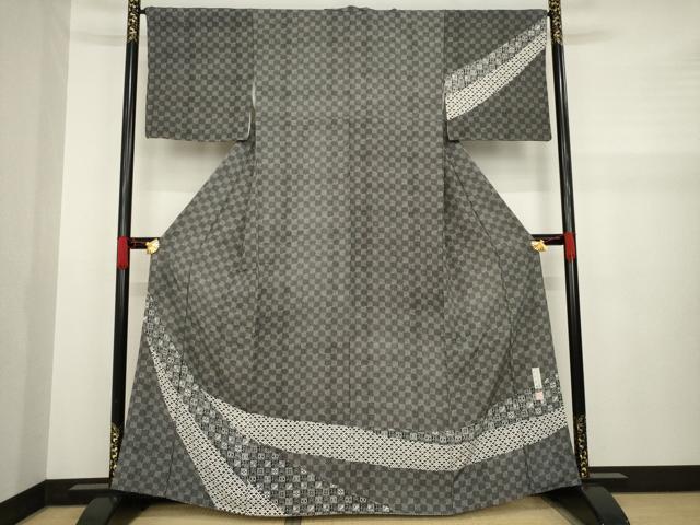 平和屋着物●伝統工芸伝承者　供田寧男　訪問着　市松吉祥文　正絹　逸品　AABA0783ck