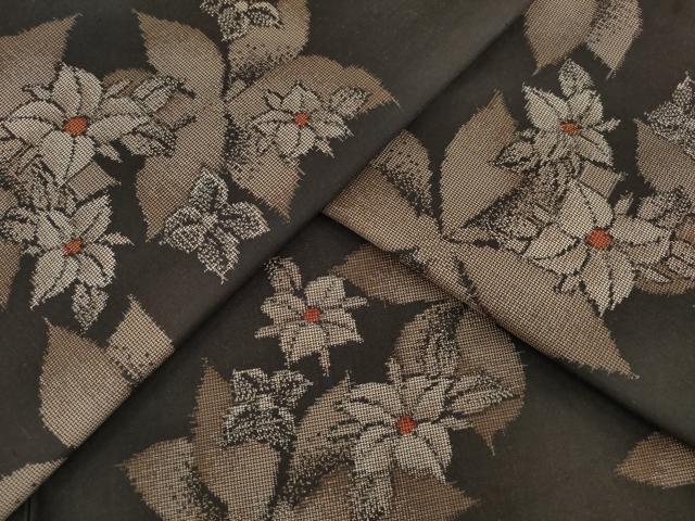 平和屋着物●上質な紬　草花文　正絹　逸品　AABA0795ck
