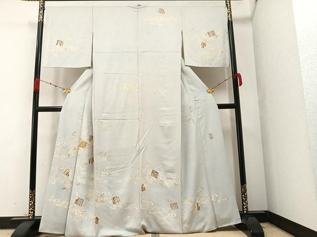 平和屋着物●訪問着　駒刺繍　黄金繭　流水枝花文　源氏香　金彩　正絹　逸品　AABA1253ph