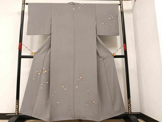 平和屋着物●訪問着　駒刺繍　色紙草花文　金彩　正絹　逸品　AABA1282ph