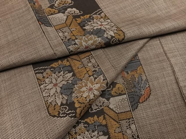 平和屋着物●本場大島紬　カタス9マルキ　草花文　正絹　逸品　AABA1287ph