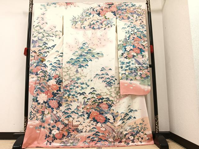 平和屋着物●豪華振袖　松竹梅風景草花文　暈し染め　正絹　逸品　AABA1296ph