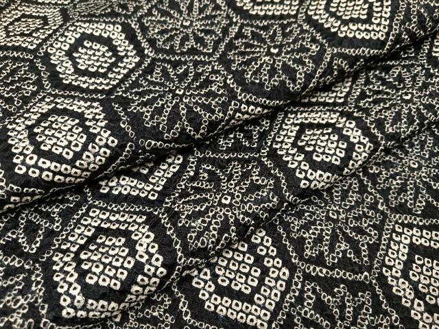 平和屋着物●上質な小紋　総絞り　亀甲花文　黒地　正絹　逸品　AABA1305ph