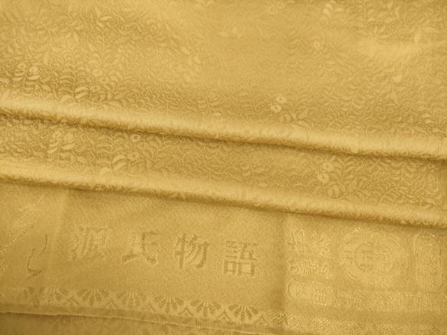 平和屋着物●上質な色無地　堅牢染　花源氏物語　黄唐茶色　丹後ちりめん　反端付き　正絹　逸品　AABA1329ck