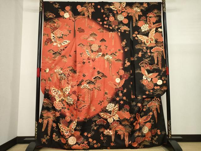 平和屋着物●豪華振袖　花蝶文　暈し染め　金彩　正絹　逸品　AABA1332ck