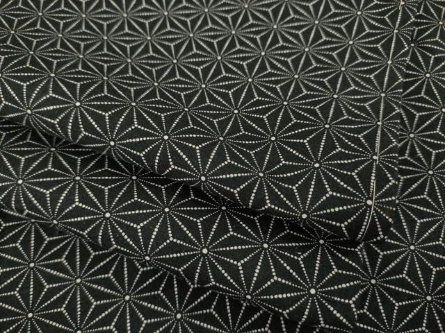 平和屋着物●上質な小紋　紬地　麻の葉文様　黒地　正絹　逸品　未使用　AABA1353ck