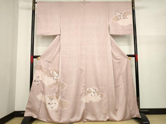 平和屋着物●訪問着　絞り　刺繍　雲重ね花文　正絹　逸品　AABA1357ck