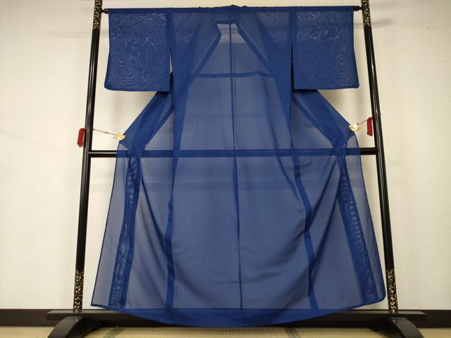 平和屋着物＊夏物　色無地　絽　深縹色　洗える着物　AABA2269jd